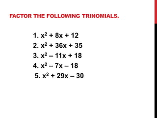 Factoring quadratic-trinomials-of-the-form-ax2- | PDF