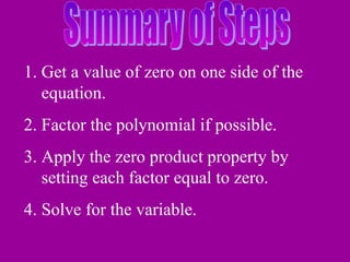 Factoring - Solving Polynomial Equations.ppt
