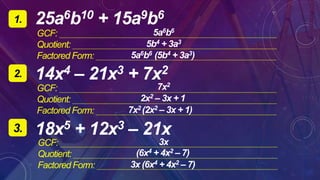 Grade 8 Mathematics Common Monomial Factoring | PPTX