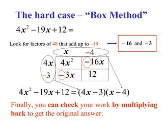 Factoring and Box Method | PPT