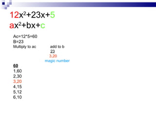 Factoring ax2+bx+c | PPT