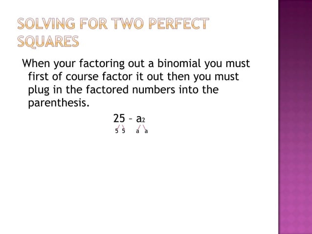 Factoring Binomial, Difference Of Two Perfect Squares | PPT