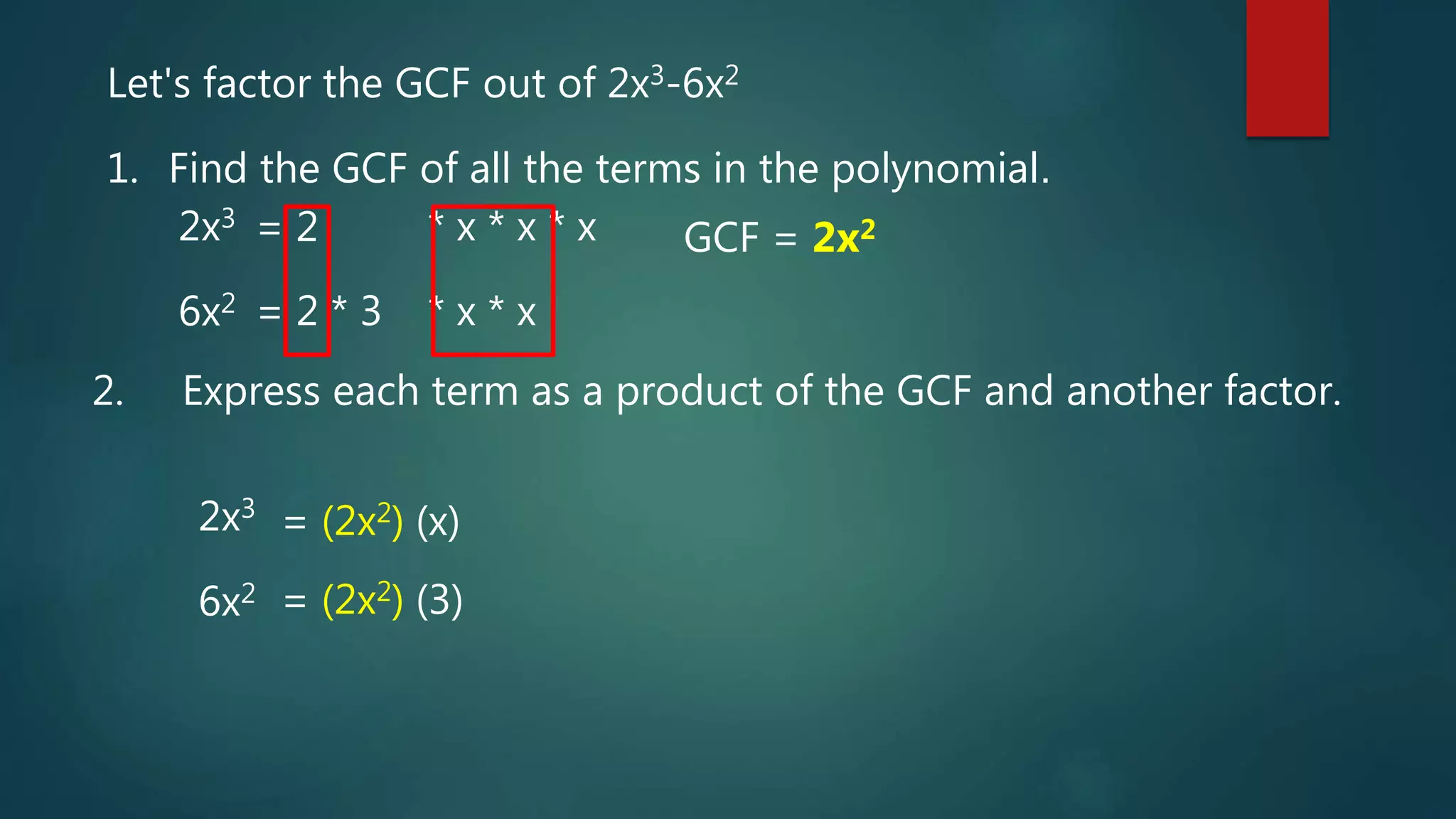 Factoring by gcf part 1 2nd | PPT