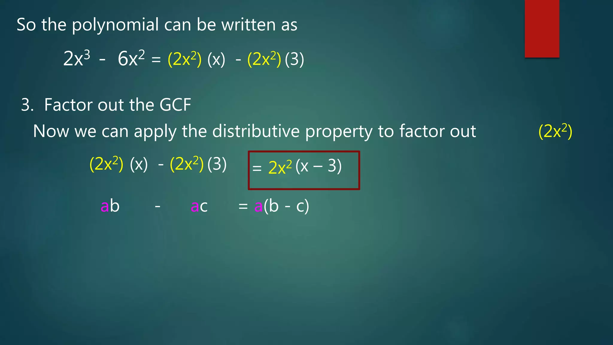 Factoring by gcf part 1 2nd | PPT