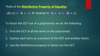Factoring by gcf part 1 2nd | PPT