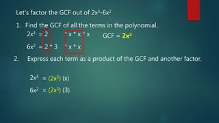 Factoring by gcf part 1 2nd | PPT