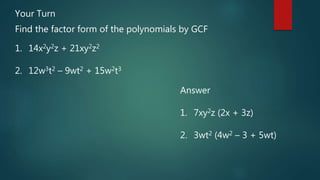 Factoring by gcf part 1 2nd | PPT