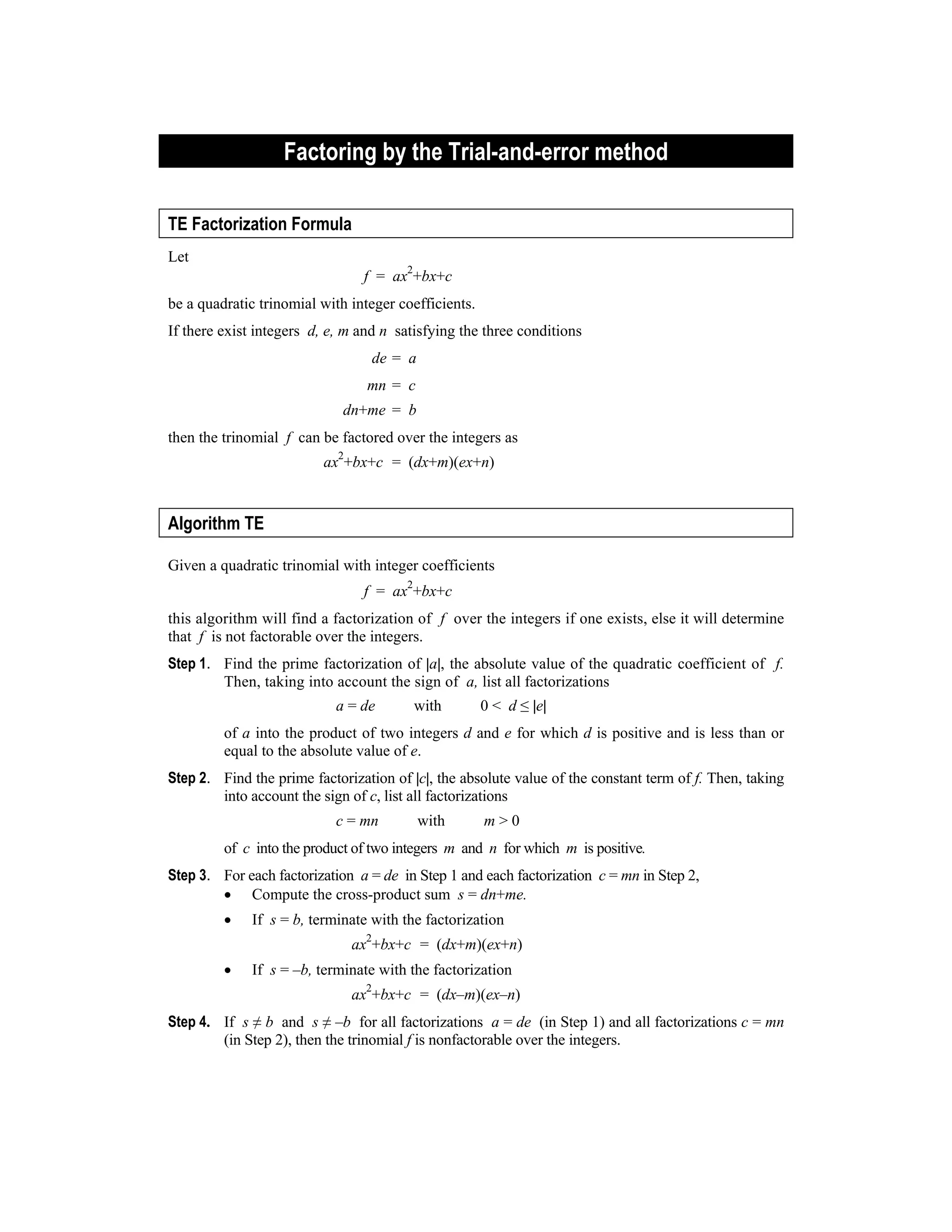 Factoring by the trial and-error method | PDF
