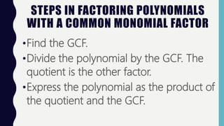 Factoring common monomial | PPTX