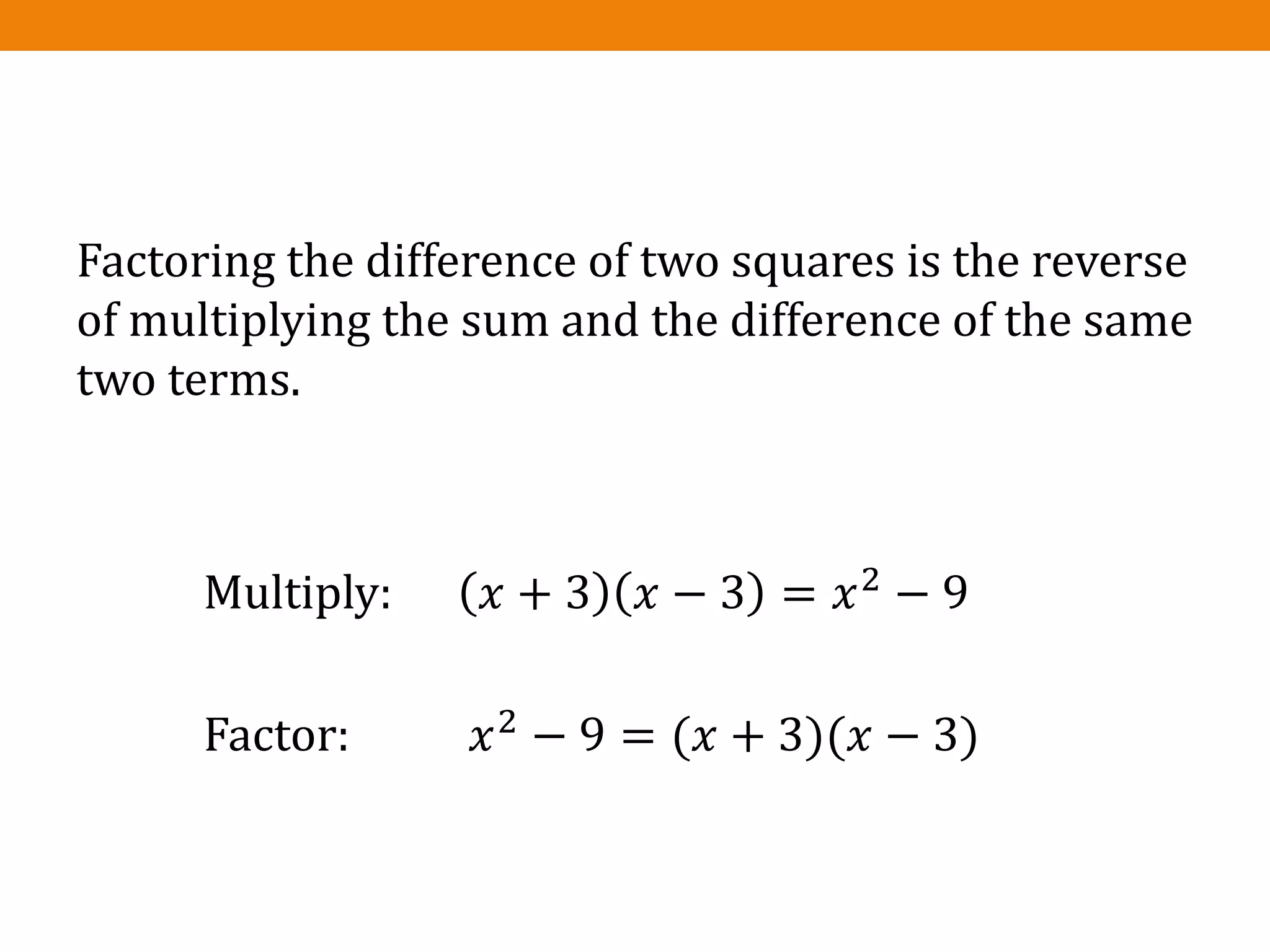Factoring difference of squares | PPTX
