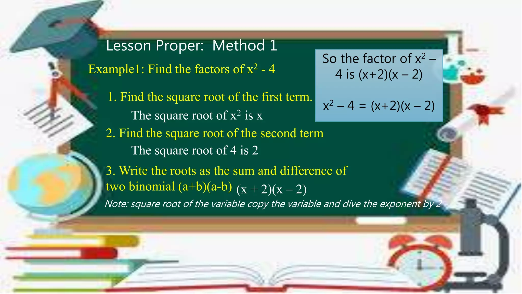 Factoring difference of two squares | PPTX