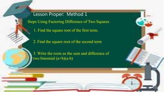 Factoring difference of two squares | PPTX