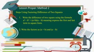 Factoring difference of two squares | PPTX