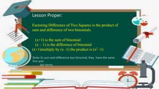 Factoring difference of two squares | PPTX