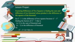 Factoring difference of two squares | PPTX
