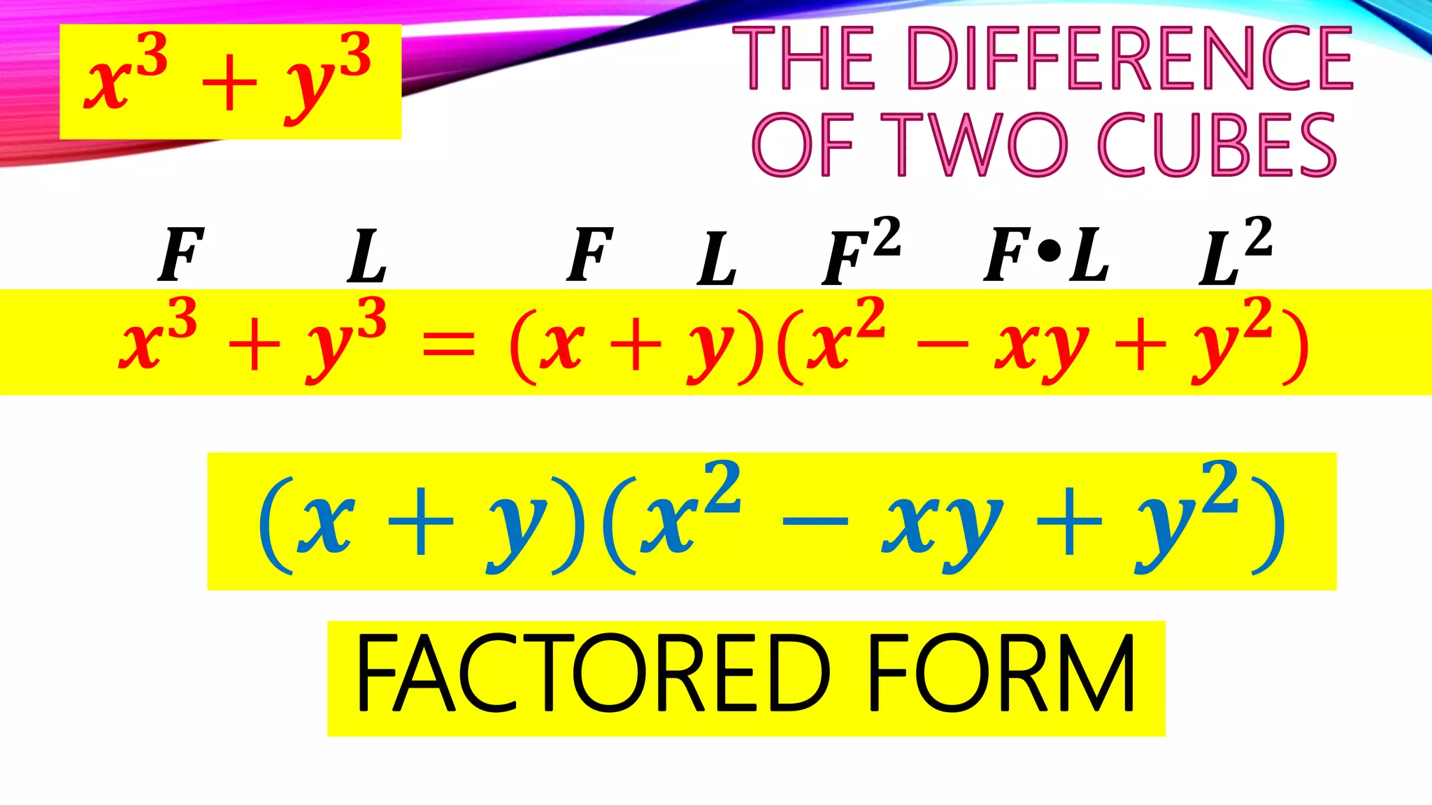 Factoring difference of two squares & cubes | PPT