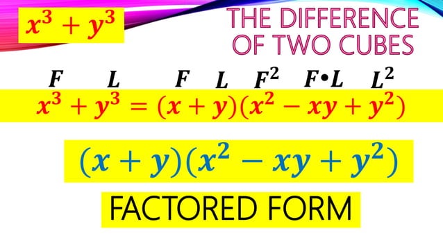 Factoring difference of two squares & cubes | PPT
