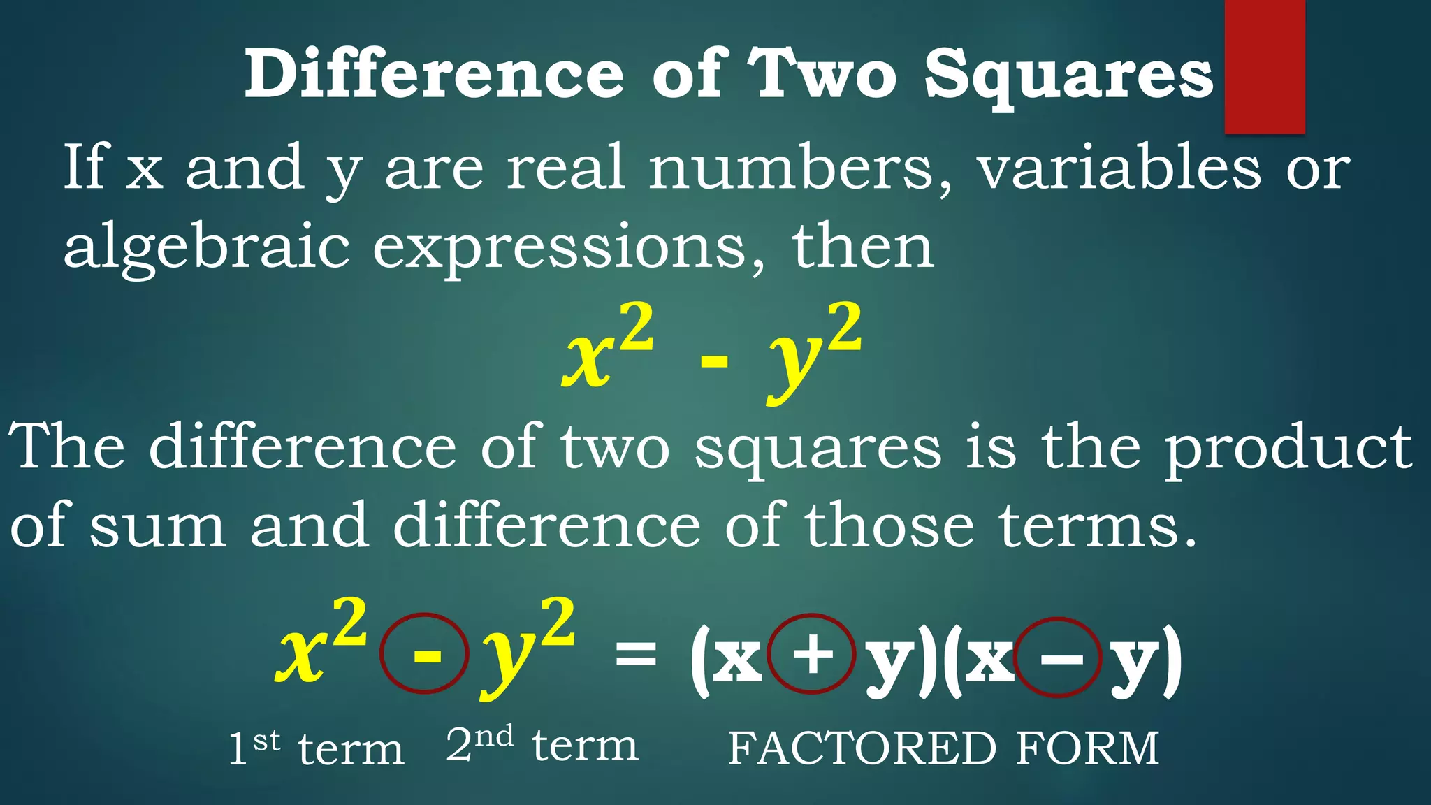 Factoring Difference of Two Squares | PDF