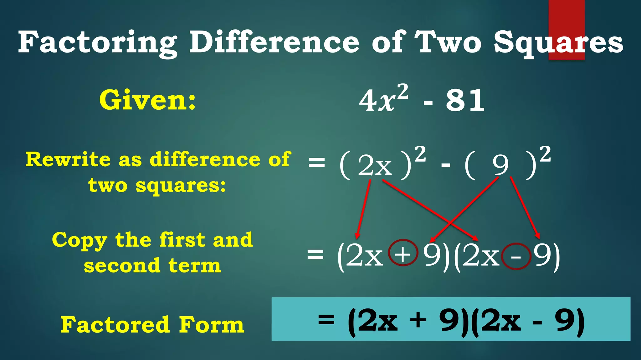 Factoring Difference of Two Squares | PDF