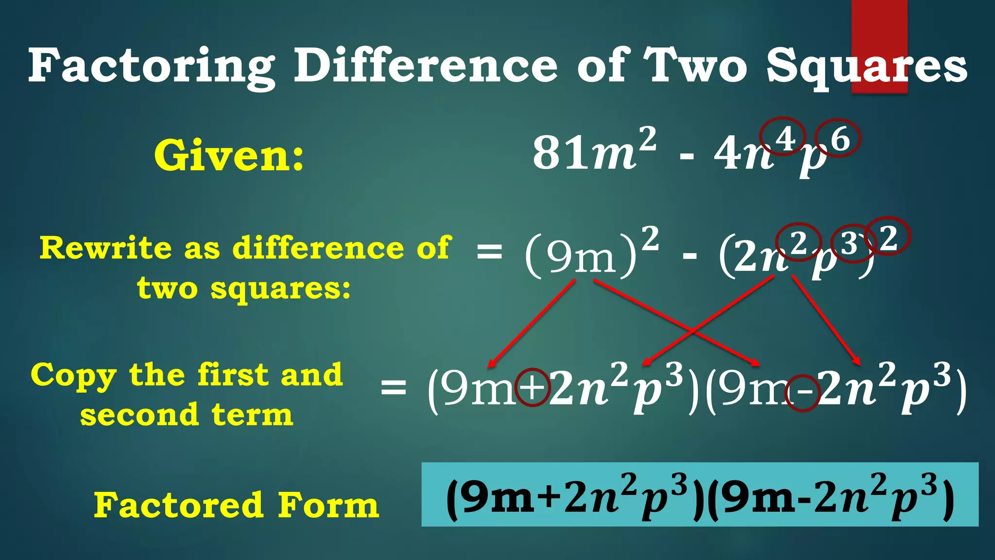 Factoring Difference of Two Squares | PDF