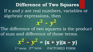 Factoring Difference of Two Squares | PDF