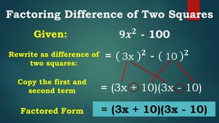 Factoring Difference of Two Squares | PDF