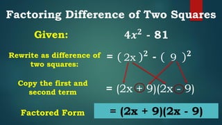 Factoring Difference of Two Squares | PDF