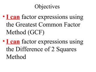 Factoring GCF difference of squares .ppt