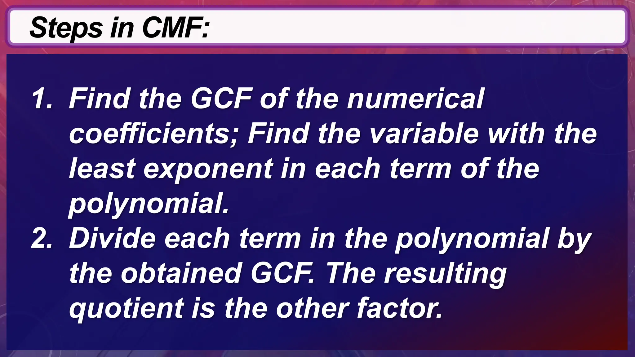 FACTORING GREATCOMMONMF.powerpointpresentation | PPT