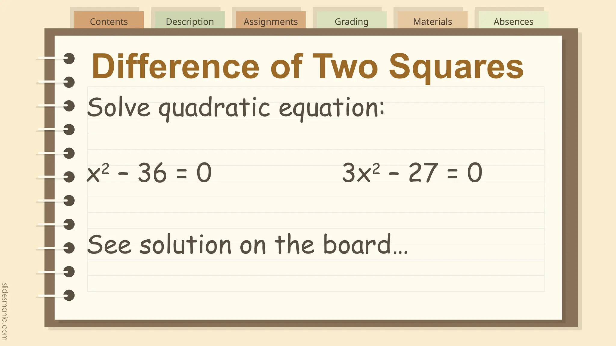 Solving quadratic equation by factoring method.pptx | Physics | Science