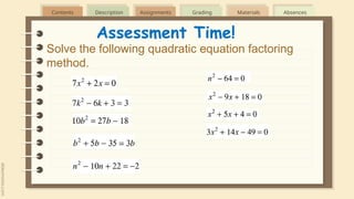 Solving quadratic equation by factoring method.pptx | Physics | Science
