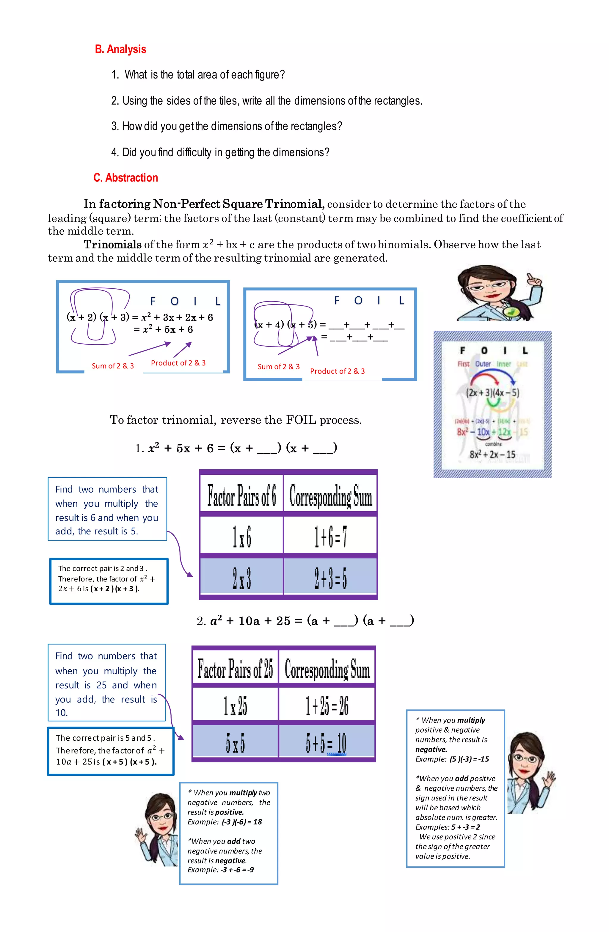 Factoring Non-Perfect Square Trinomial Lesson Plan | DOCX