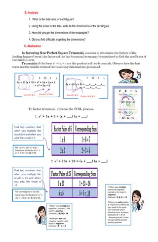 Factoring Non-Perfect Square Trinomial Lesson Plan | DOCX