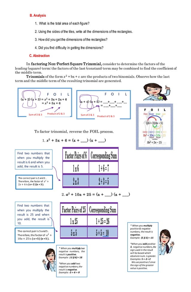 Factoring Non Perfect Square Trinomial Lesson Plan Docx Education