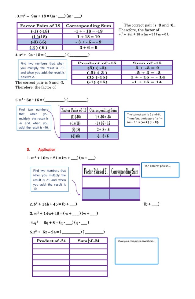Factoring Non-Perfect Square Trinomial Lesson Plan | DOCX | Education