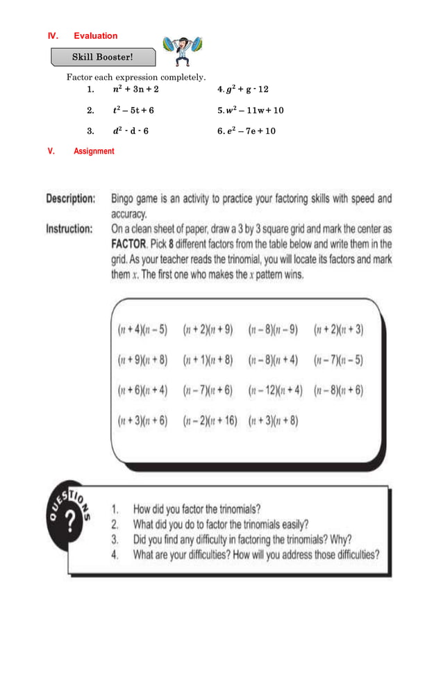 Factoring Non-Perfect Square Trinomial Lesson Plan | DOCX | Education