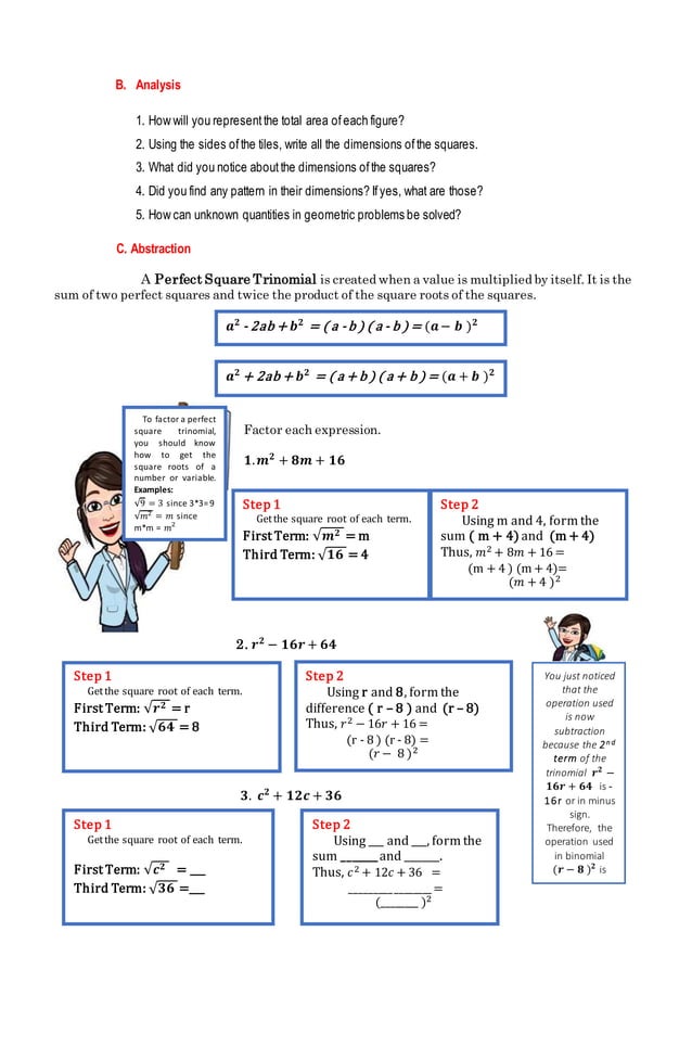 Factoring Perfect Square Trinomial | DOCX | Homework and Study | Education