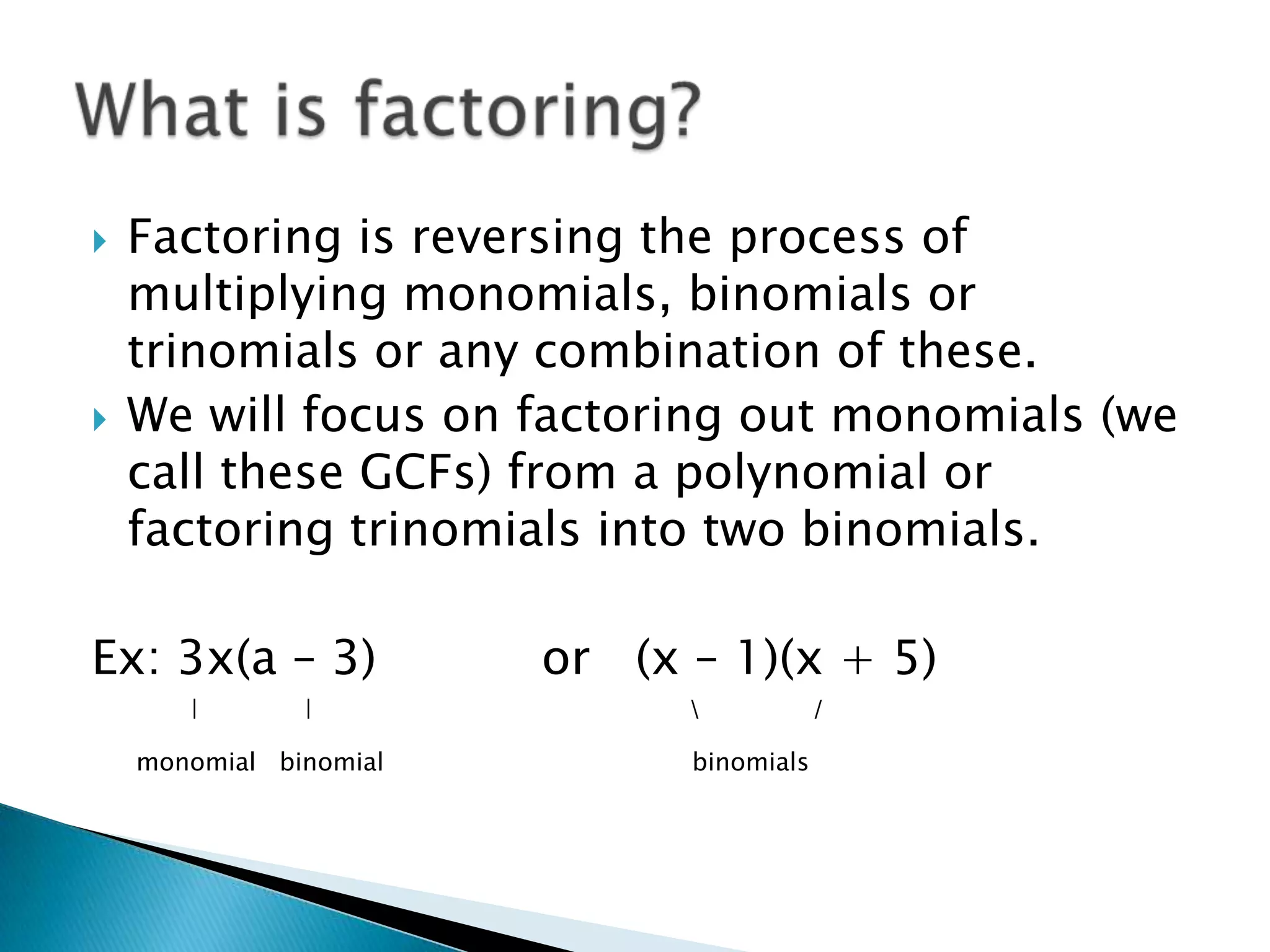 Factoring polynomials | PPTX