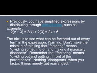 Factoring polynomials | PPT