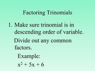 Factoring polynomials | PPTX
