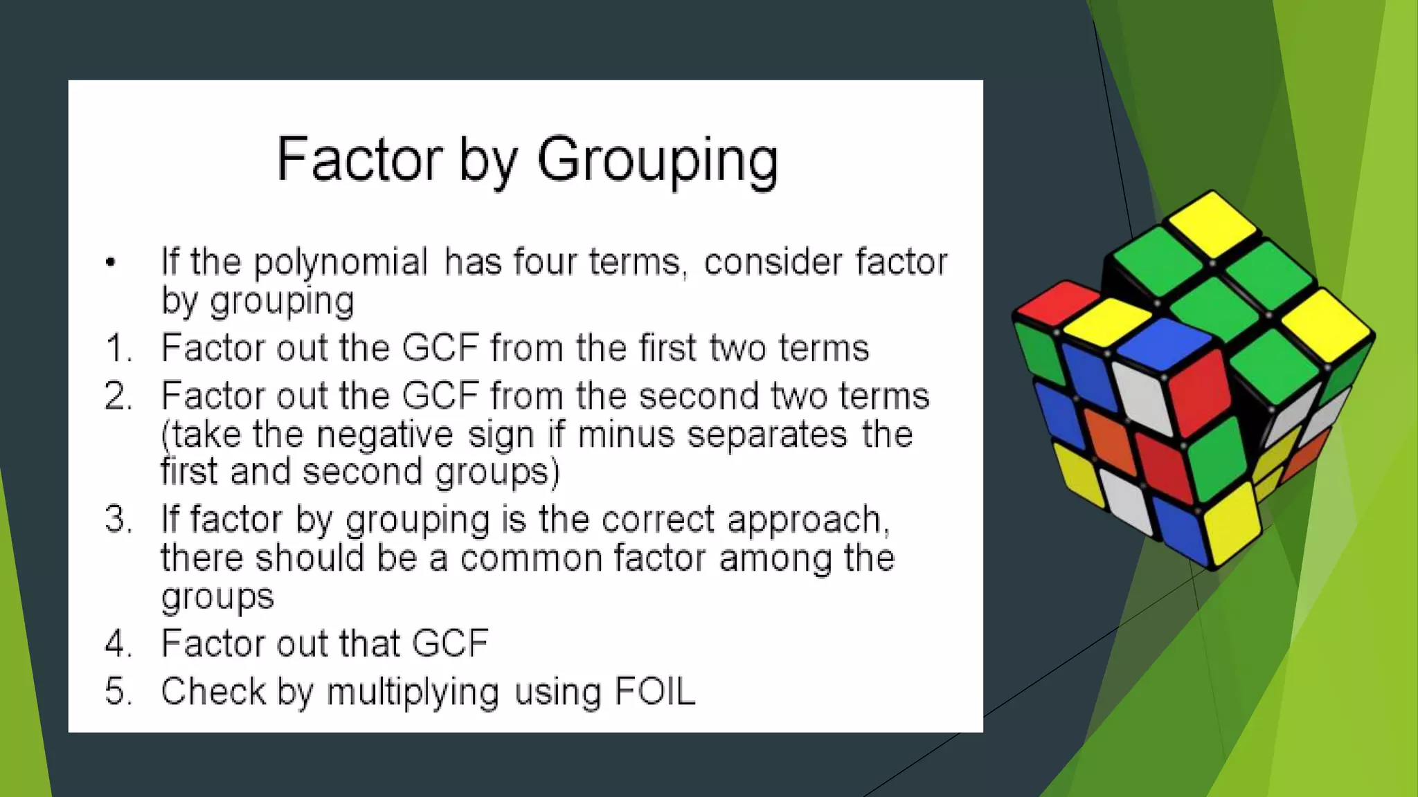 Factoring polynomials by groupings | PPT