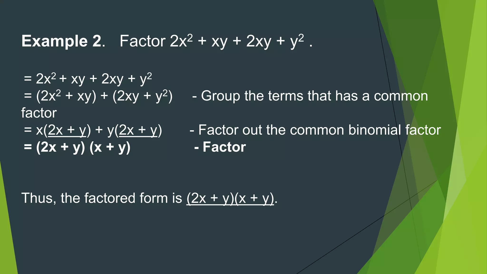 Factoring polynomials by groupings | PPT