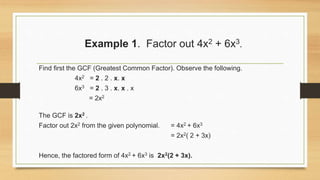 Factoring polynomials using greatest common factor | PPTX