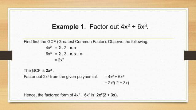 Factoring polynomials using greatest common factor | PPTX