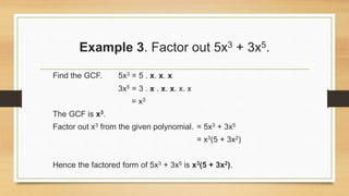 Factoring polynomials using greatest common factor | PPTX