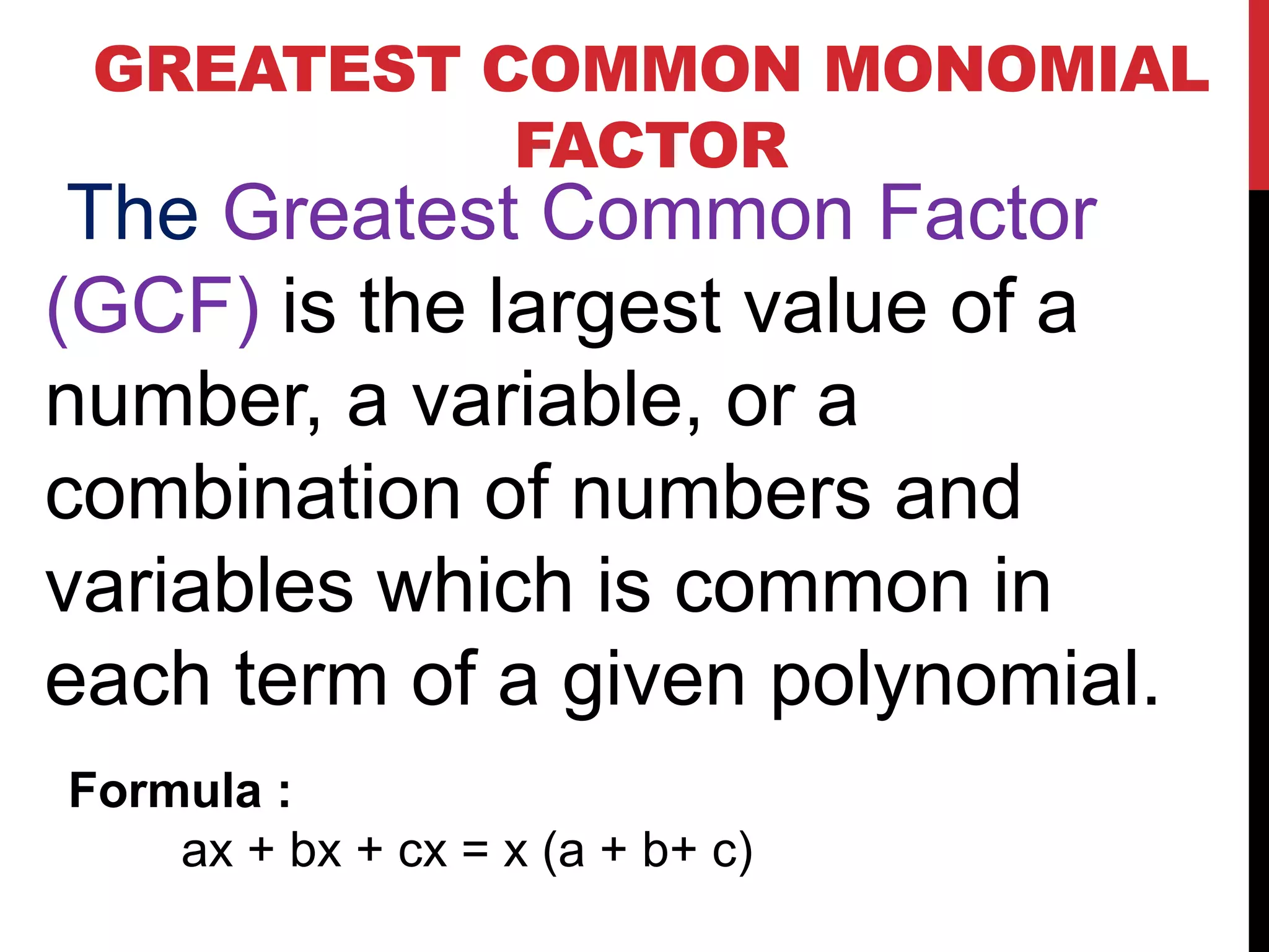Factoring Polynomials With Common Monomial Factor Pptx