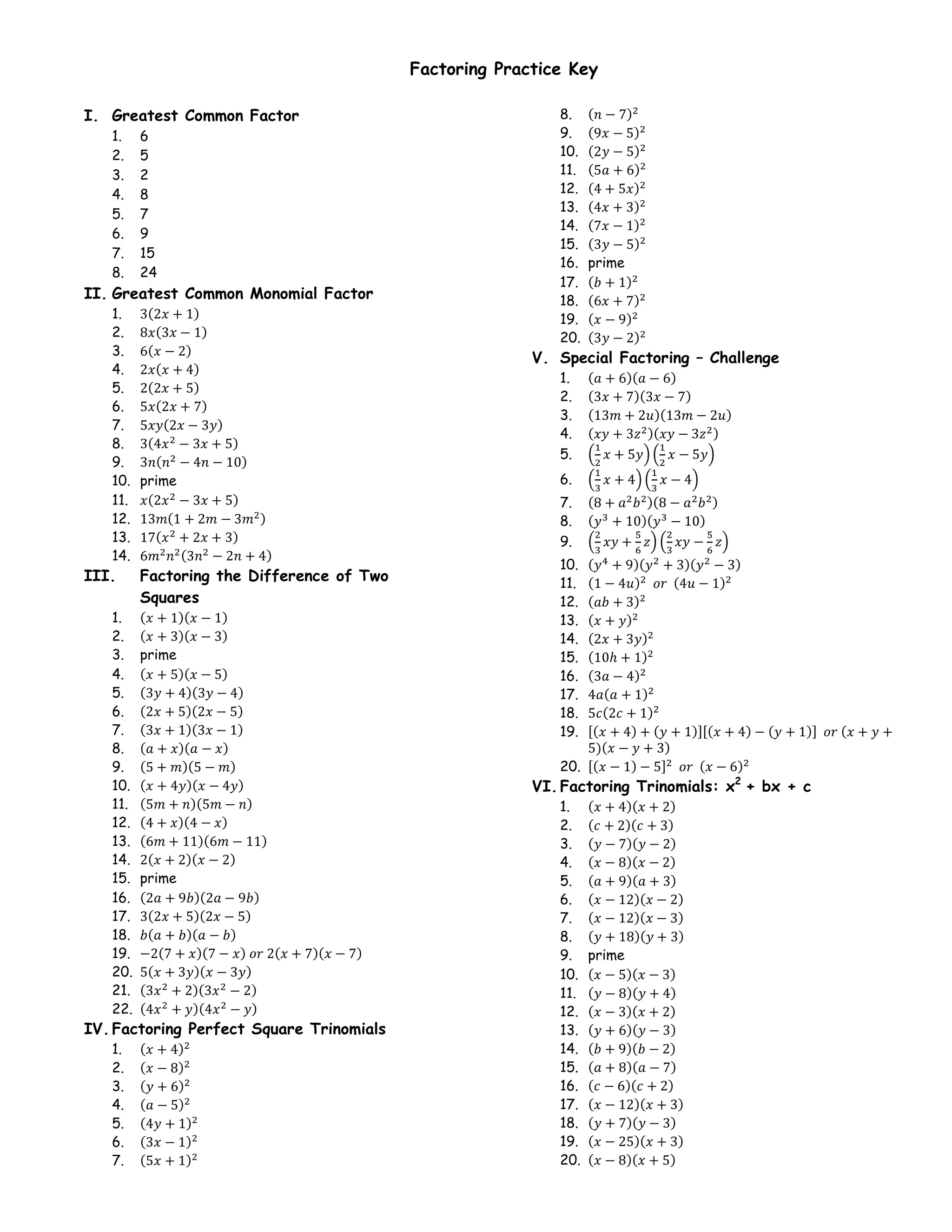 Factoring practice | PDF
