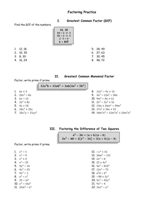 Factoring practice | PDF