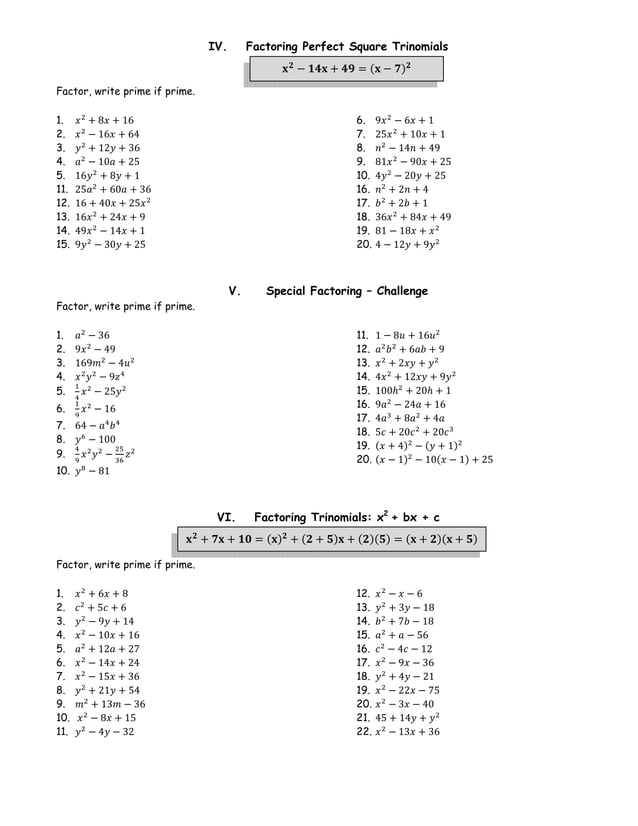Factoring practice | PDF
