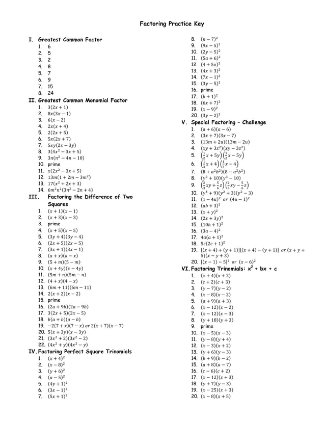 Factoring practice | PDF